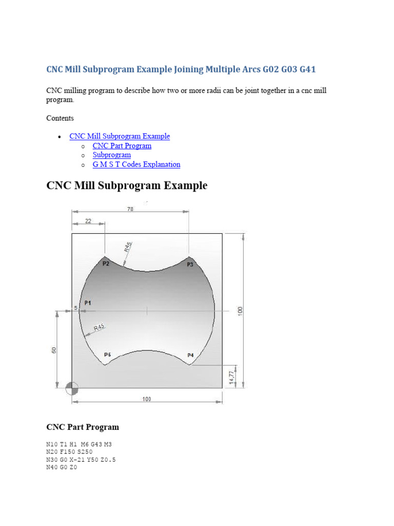 CNC Mill Subprogram Example Joining Multiple Arcs G02 G03 G41 | PDF CNC Mill Subprogram Example Joining Multiple Arcs G02 G03 G41 | PDF