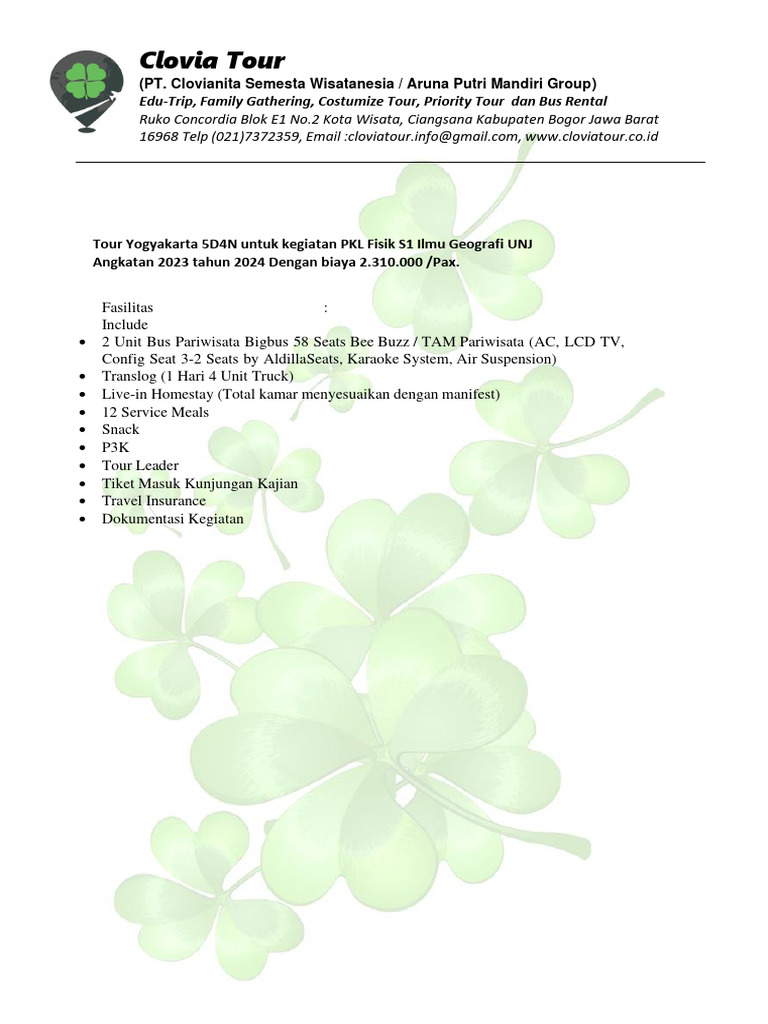 Contoh Tour Itinerary | PDF