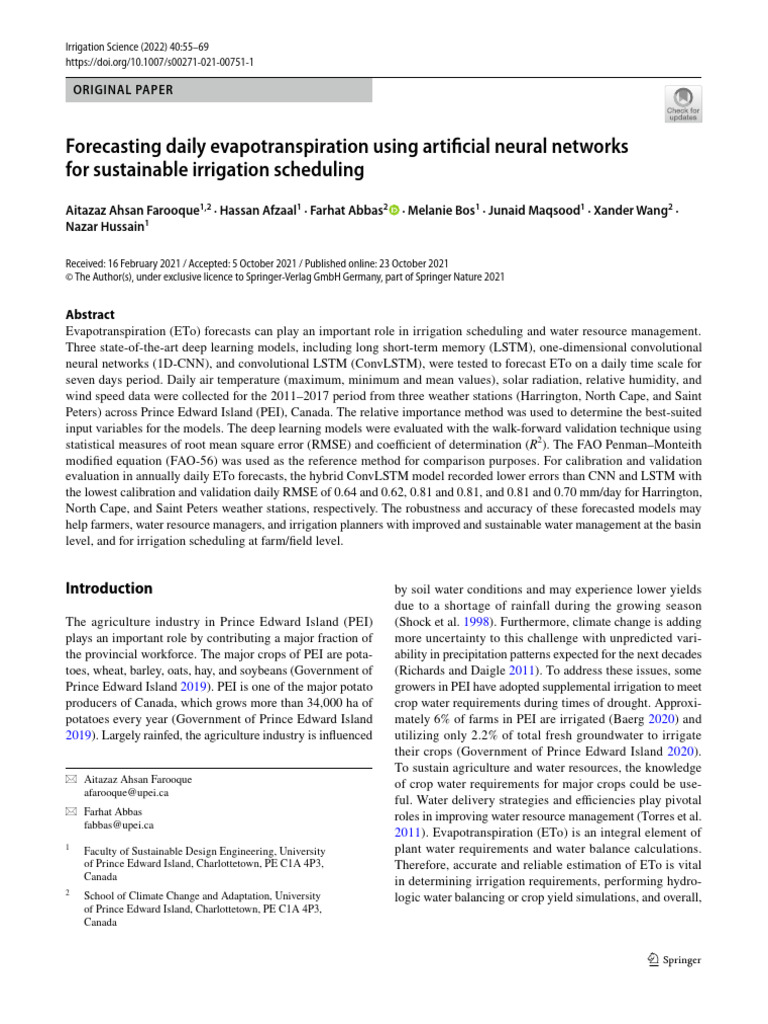 Forecasting Daily Evapotranspiration Using Artificial Neural Networks For Sustainable Irrigation