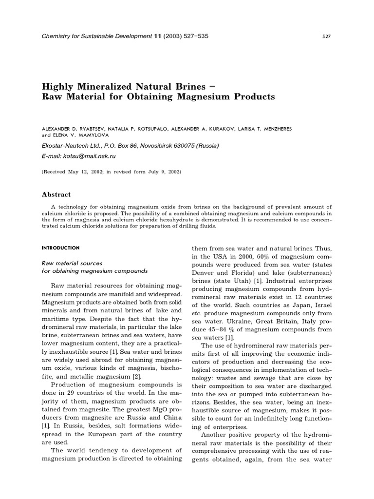 highly_mineralized_natural_brines | PDF | Magnesium | Chemistry