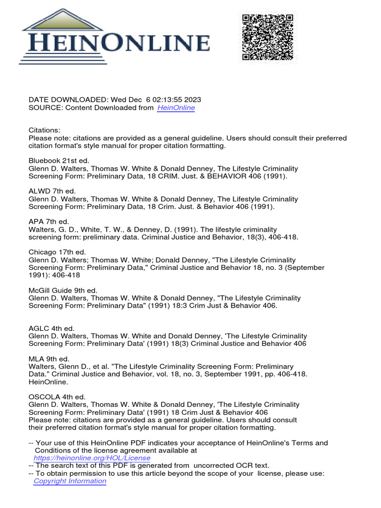 Lifestyle Criminality Screening Form | PDF | Incarceration In The ...