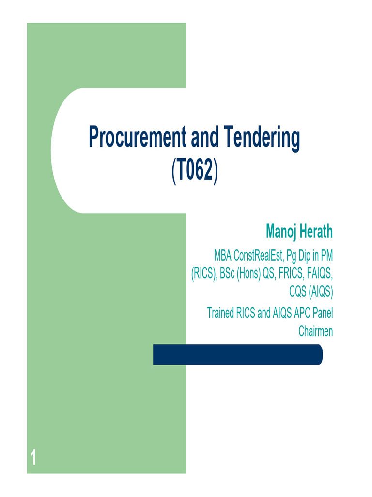 Procurement and Tendering in Construction | PDF | Public–Private ...