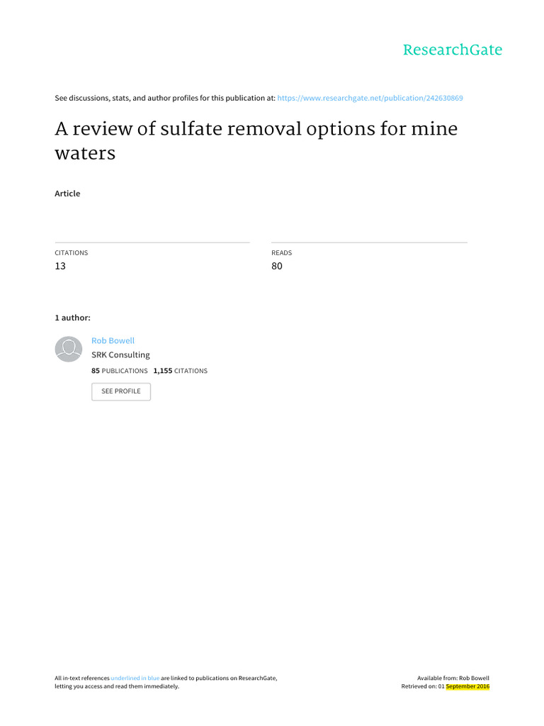 Sulfate Removal Methods for Mine Waters | PDF | Osmosis | Magnesium