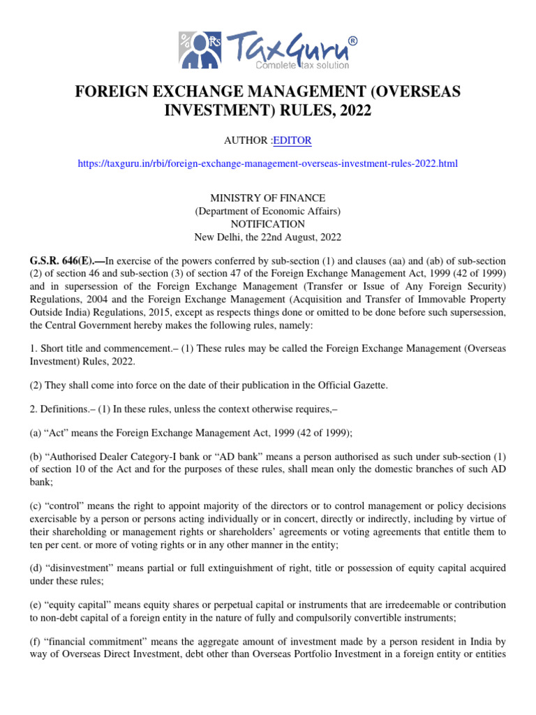 Overseas Investment Rules 2022 Summary | PDF | Securities (Finance ...