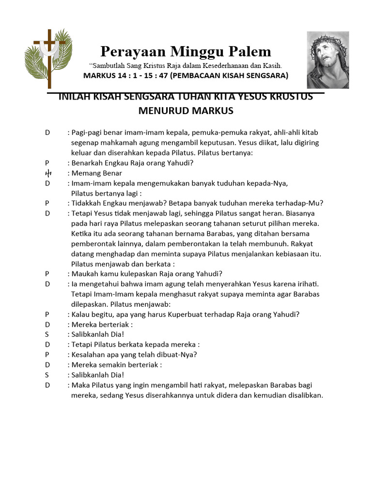 Pasio Perayaan Minggu Palem 2024 | PDF