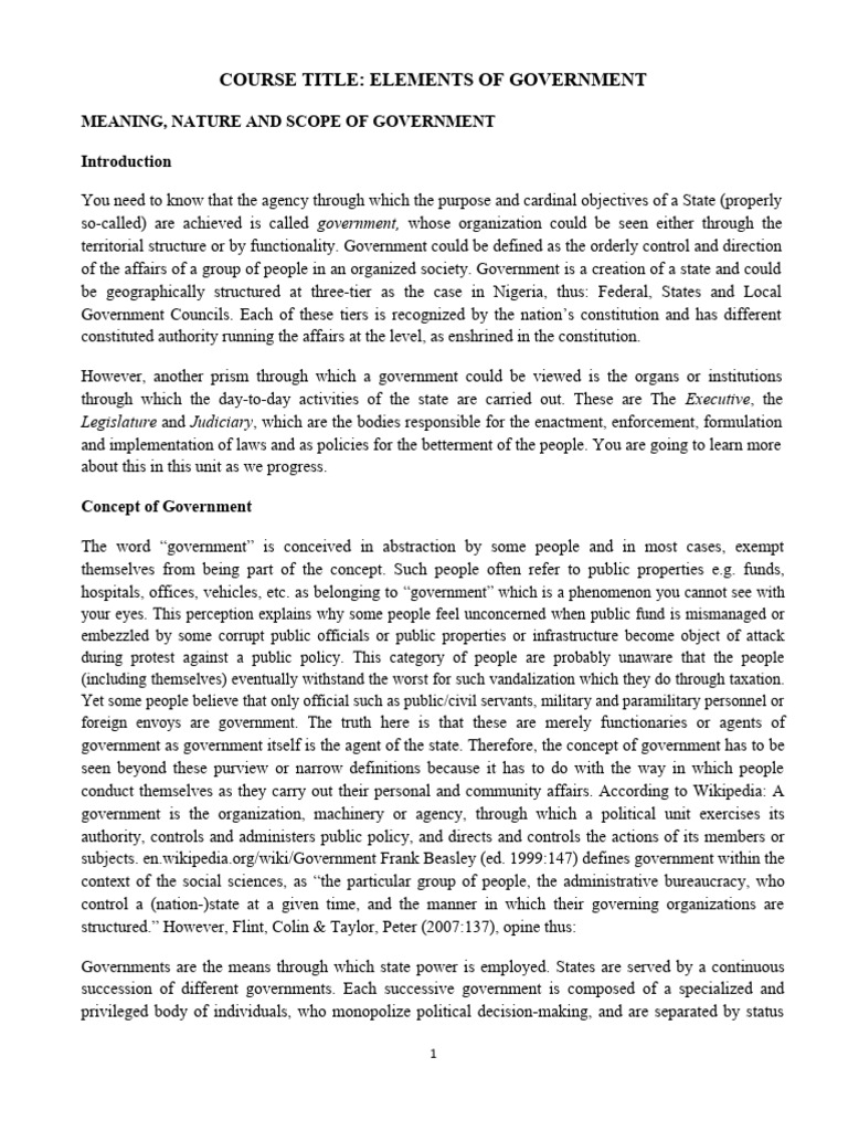 Elements of Government Edited | PDF | Government | Legislature