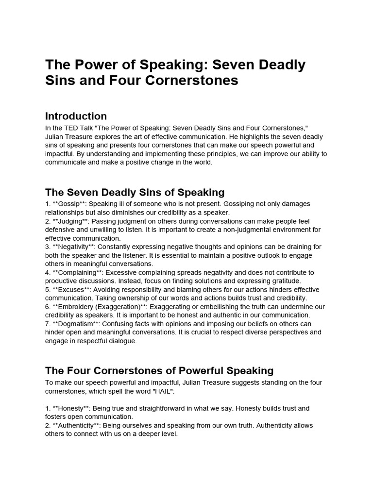 Seven Deadly Sins of Speaking | PDF | Human Voice | Communication