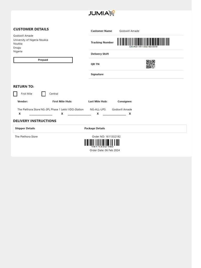 Jumia Order Confirmation for Godswill Amade | PDF | Marketing | Business