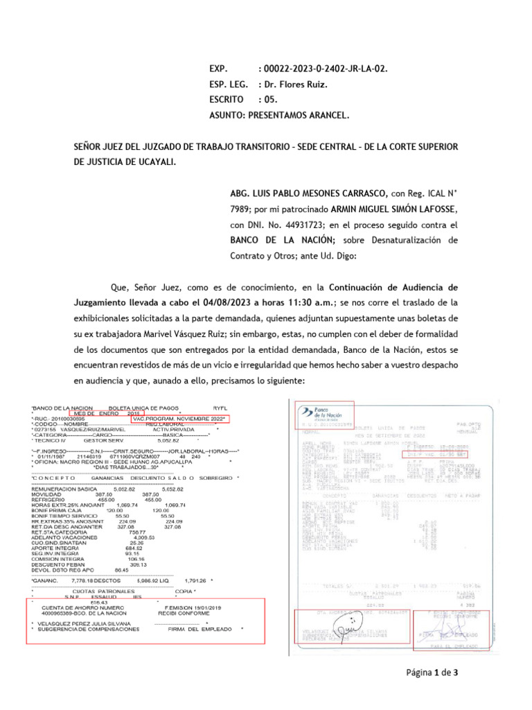 Cumplo Con Presentar Arancel Por Tacha + Anexo | PDF | Caso de ley | Justicia