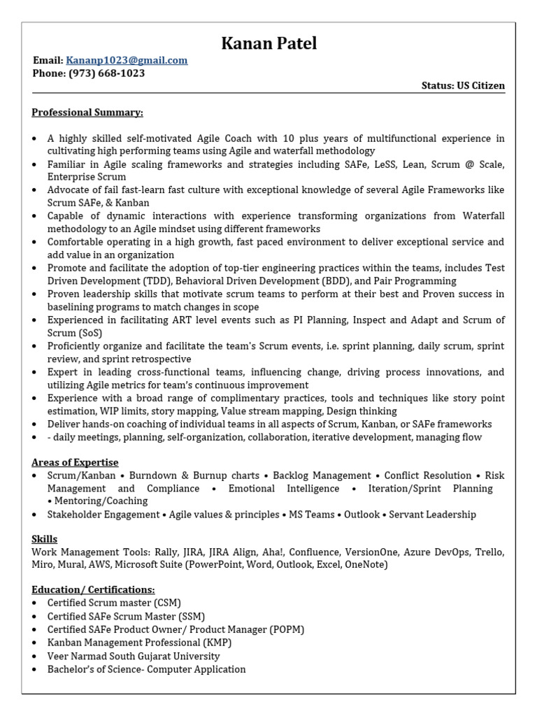 Kanan.patel Resume | PDF | Agile Software Development | Scrum (Software Development)