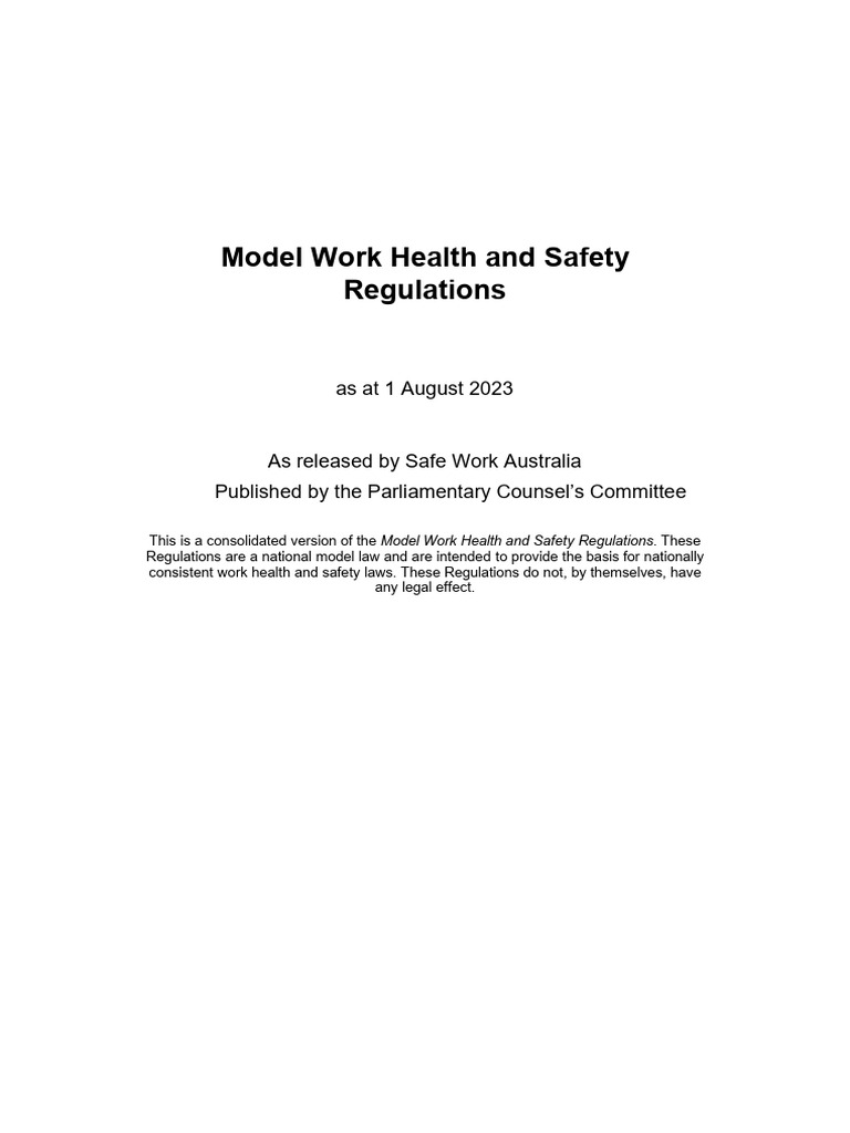 Model Whs Regulations 1 - August - 2023 | PDF | Occupational Safety And ...
