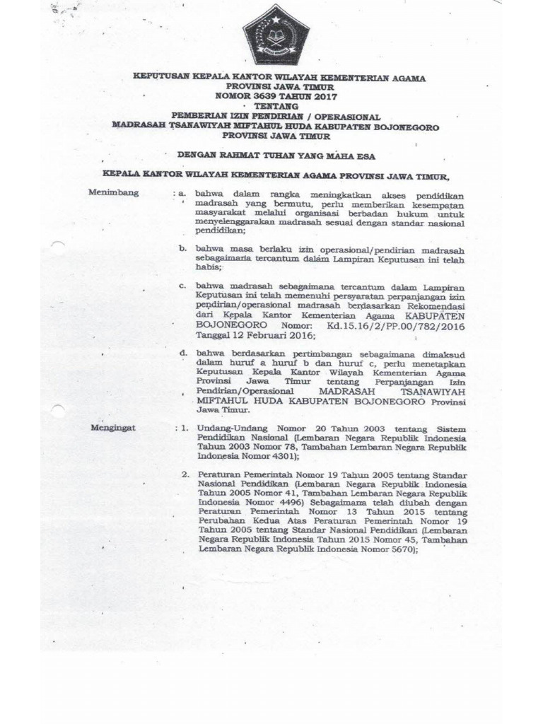 SK Perpanjangan Ijop MTS Miftahul Huda | PDF