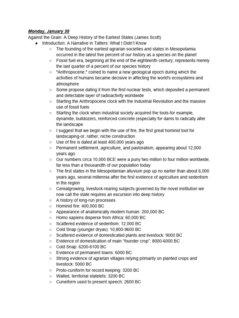 Notes For Against The Grain - A Deep History of The Earliest States ...