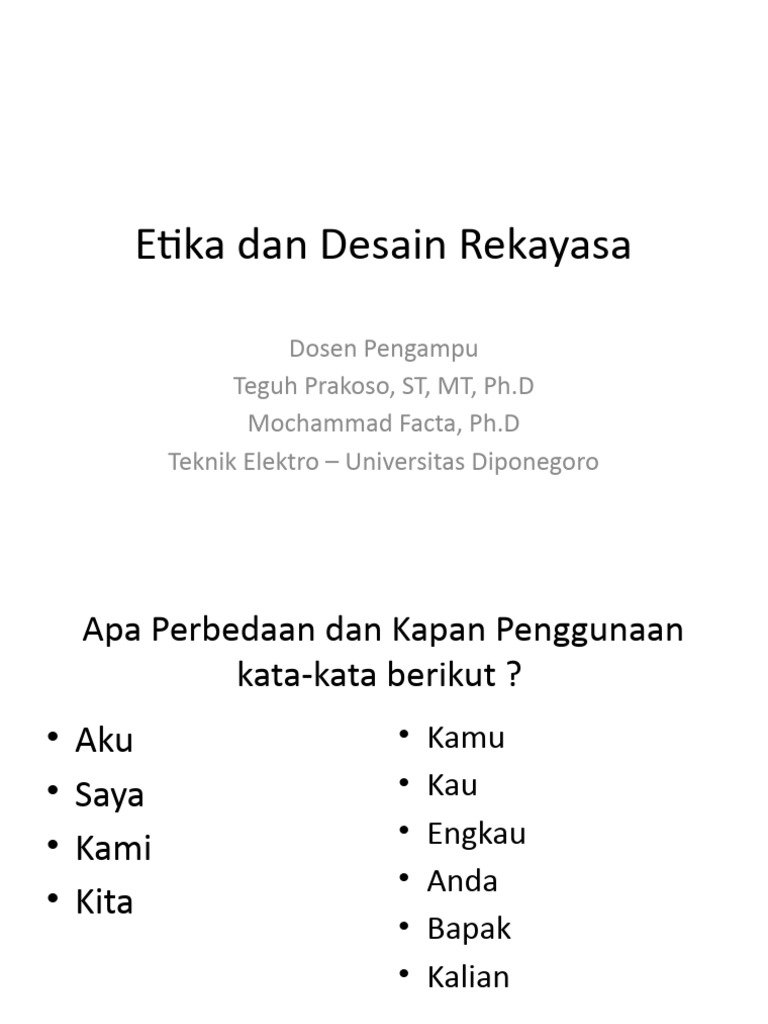 1 Etika Dan Desain Rekayasa - Pengantar Kuliah Dan Engineering Ok NS | PDF