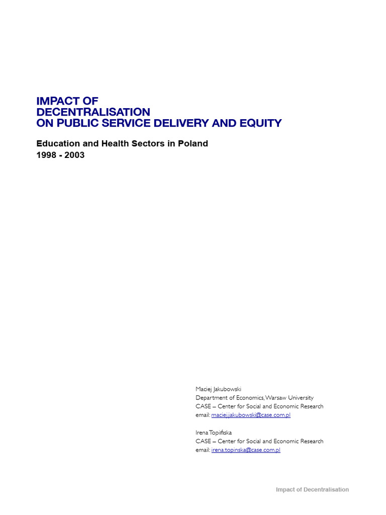 Impact of Decentralization On Public Service Delivery and Equity ...
