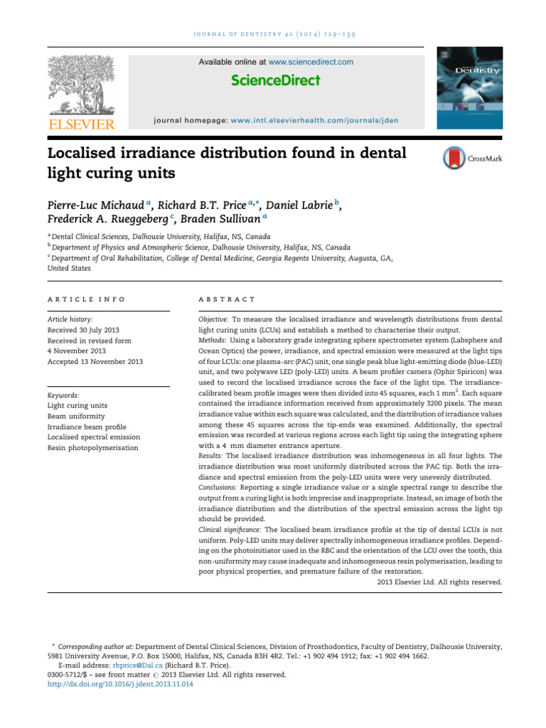 Michaud 2014 - Localised Irradiance Distribution Found in Dental Ligth ...
