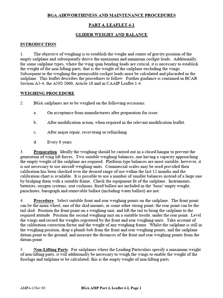 Bga Airworthiness and Maintenance Procedures Part 4, Leaflet 4-1 Glider ...