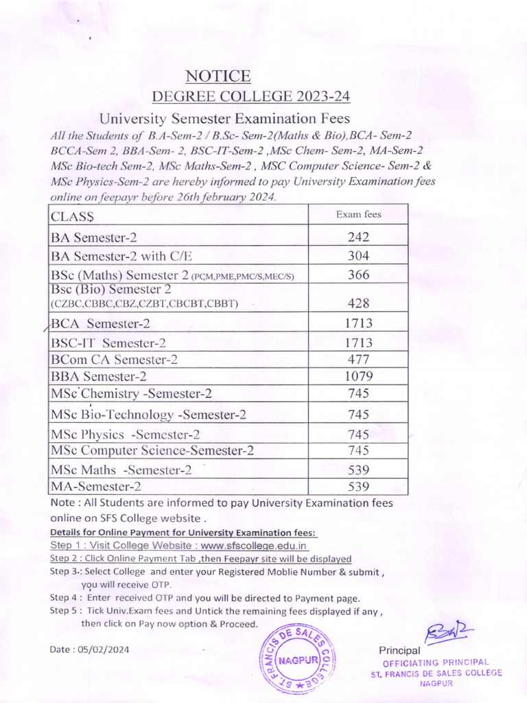 MS University Exam Fees Notice 2024 | PDF | Science | Academic Degree