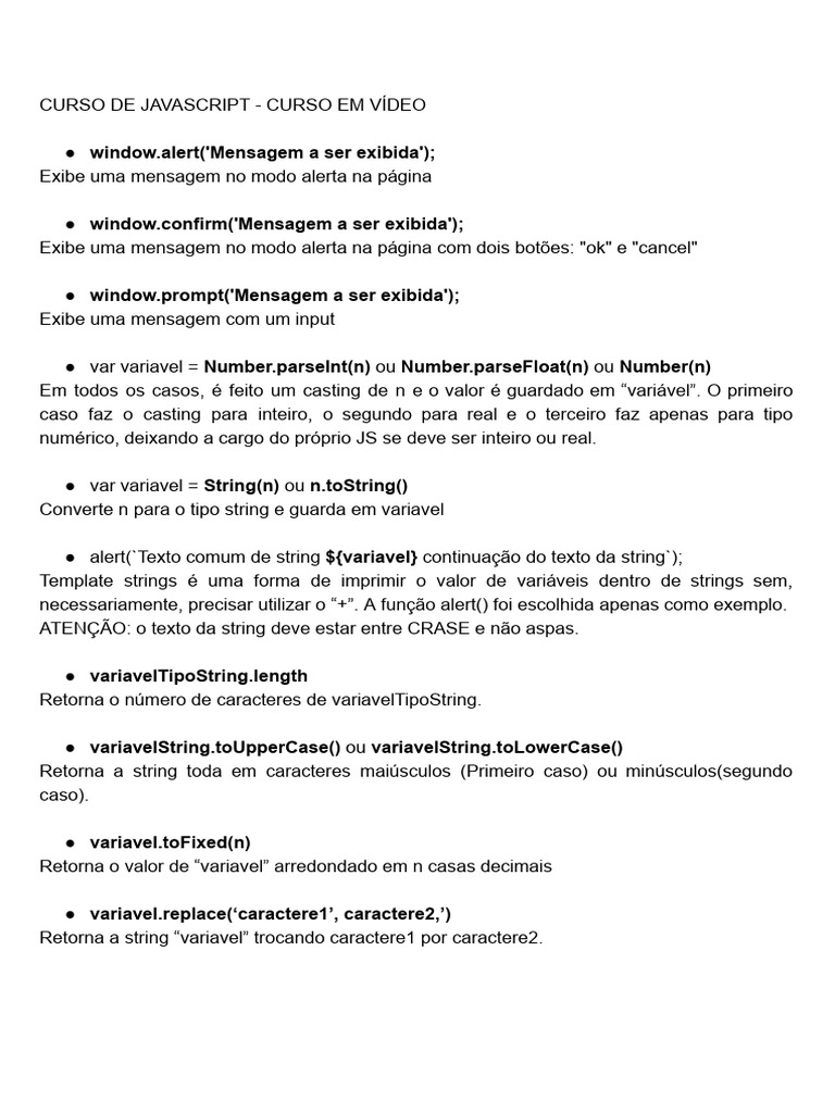 Curso De Javascript Curso Em Vídeo Pdf Parâmetro Programação De Computador Programação