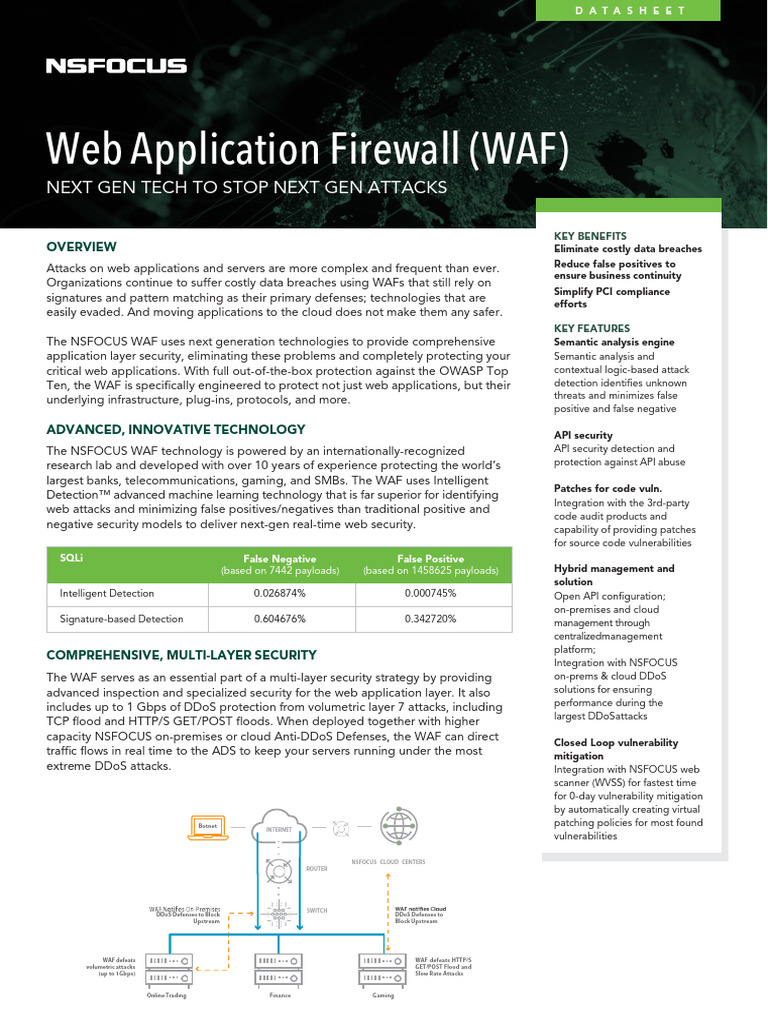 NSFOCUS WAF Datasheet2 | PDF | Denial Of Service Attack | World Wide Web