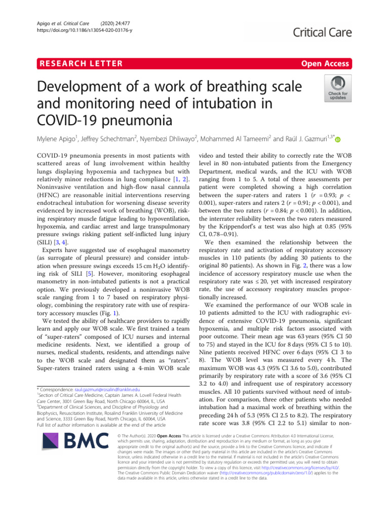 Development of A Work of Breathing Scale and Monitoring Need of ...