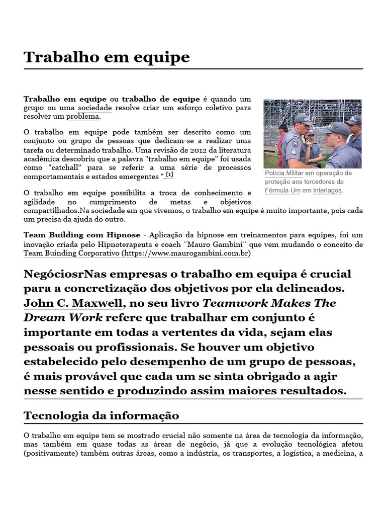 Trabalho em Equipe | PDF