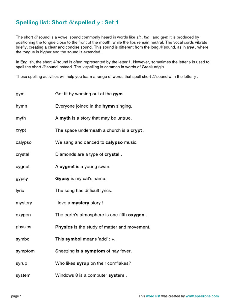 Short I Spelled y | PDF