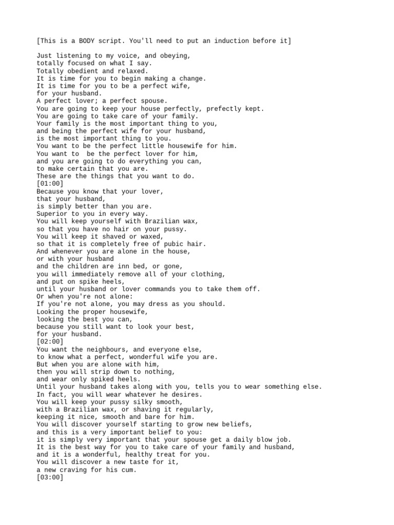 TrainPerfectWife (Script) | PDF | Human Sexuality | Intimate Relationships