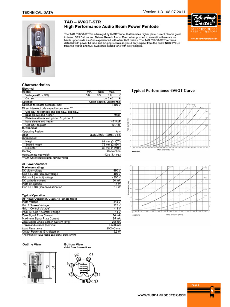 6V6GT-STR DATASHEET TubeAmpDoctor | Download Free PDF | Vacuum Tube | Electrical Engineering
