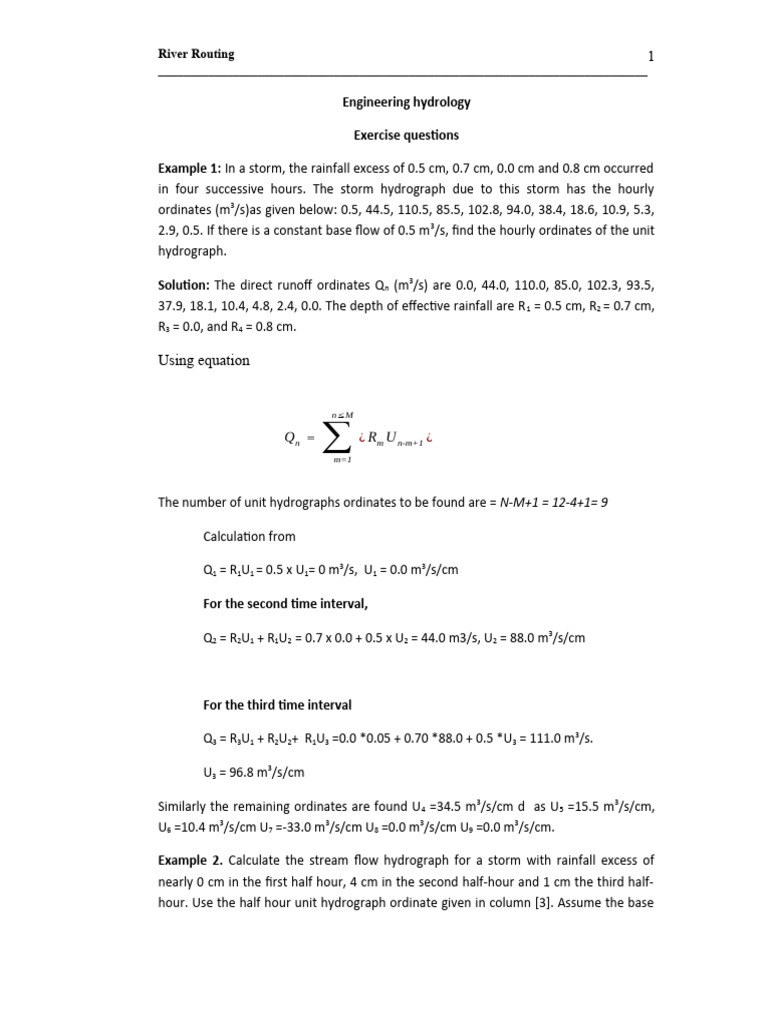 Engineering Hydrology-Exercise and Examples | PDF | Discharge (Hydrology) | Earth Sciences