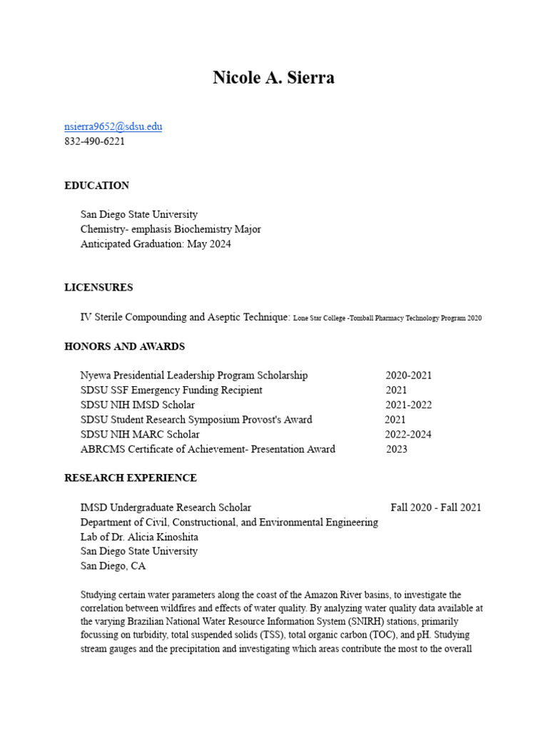 sierra nicole cv 3 | PDF | Enzyme | Biology