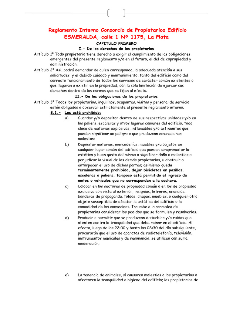 Reglamento Interno Edificio Esmeralda | PDF | Condominio | Ley de Propiedad