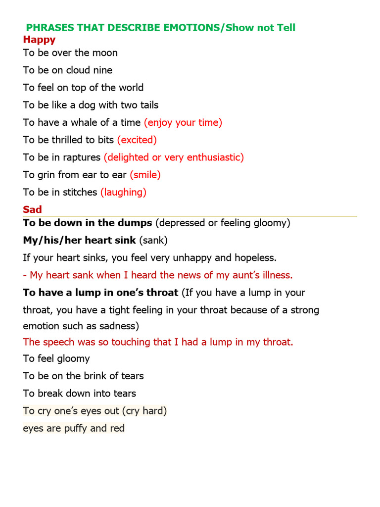 Emotion Descriptive Phrases List | PDF | Psychology | Emotions
