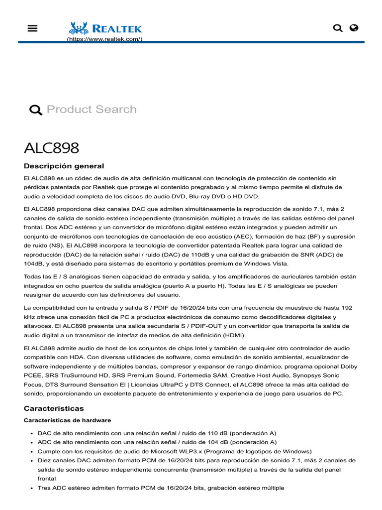 Driver Sonido ALC898 - REALTEK | PDF | Señal analoga | Micrófono