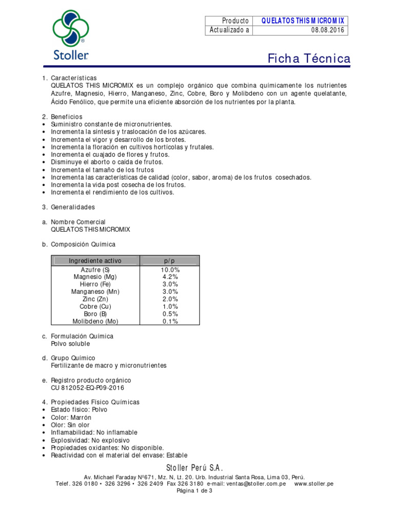 Ficha Técnica de Quelatos This Micromix | PDF | Residuos | Agua