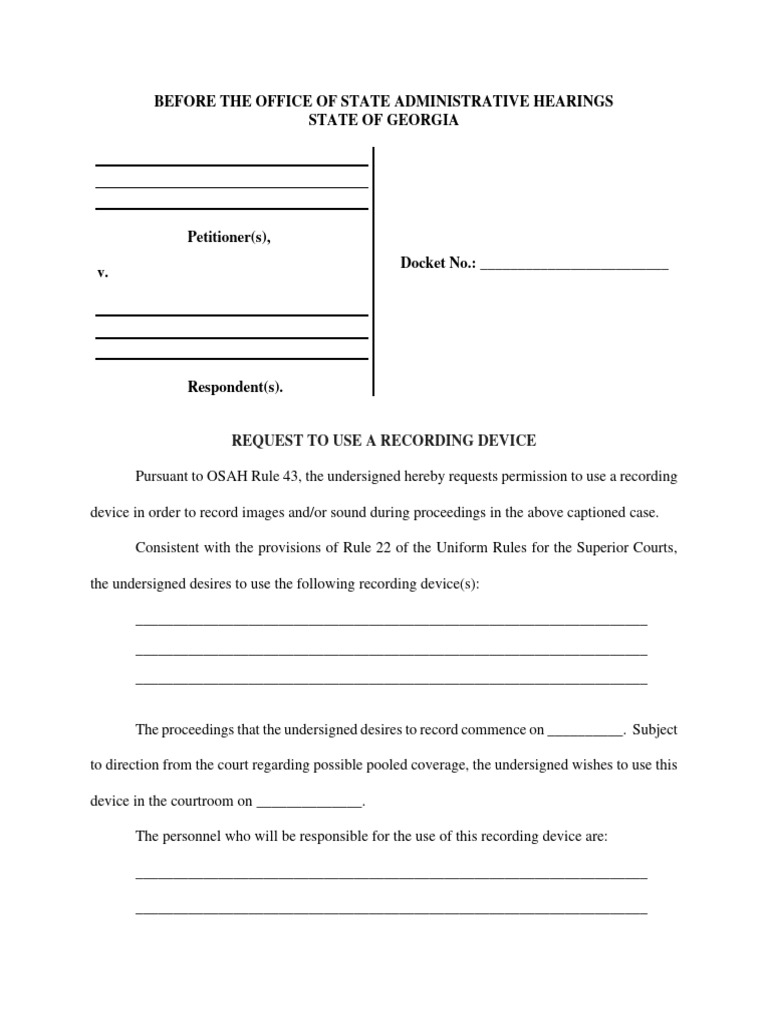 Request To Use Recording Device | PDF