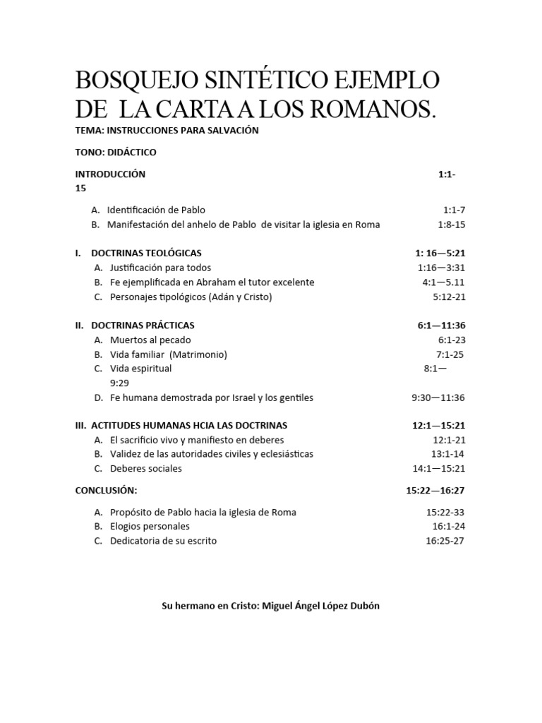 Bosquejo Sintético Ejemplo de La Carta A Los Romanos | PDF