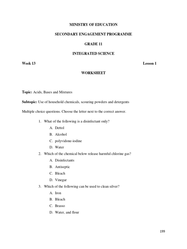 Grade 11 Integrated Science Week 13 Lesson 1 Worksheet 1 and ...
