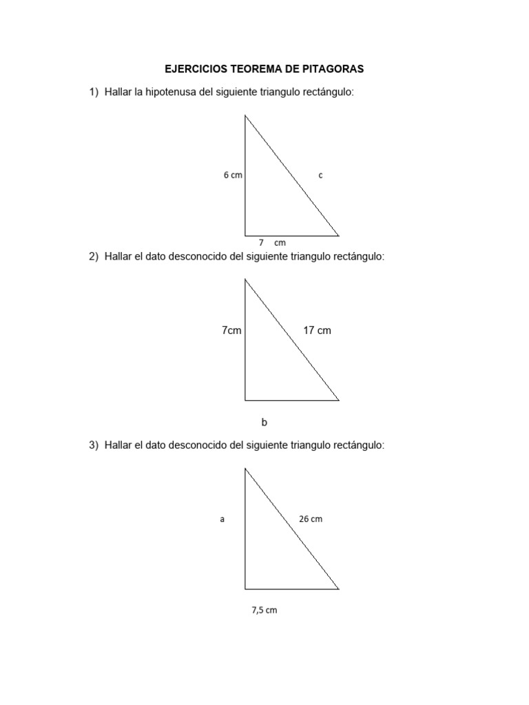 Ejercicios Teorema de Pitagoras | PDF