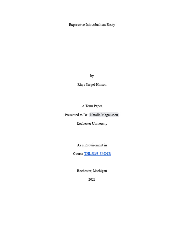 Expressive Individualism Essay | PDF | Social Science | Science & Mathematics