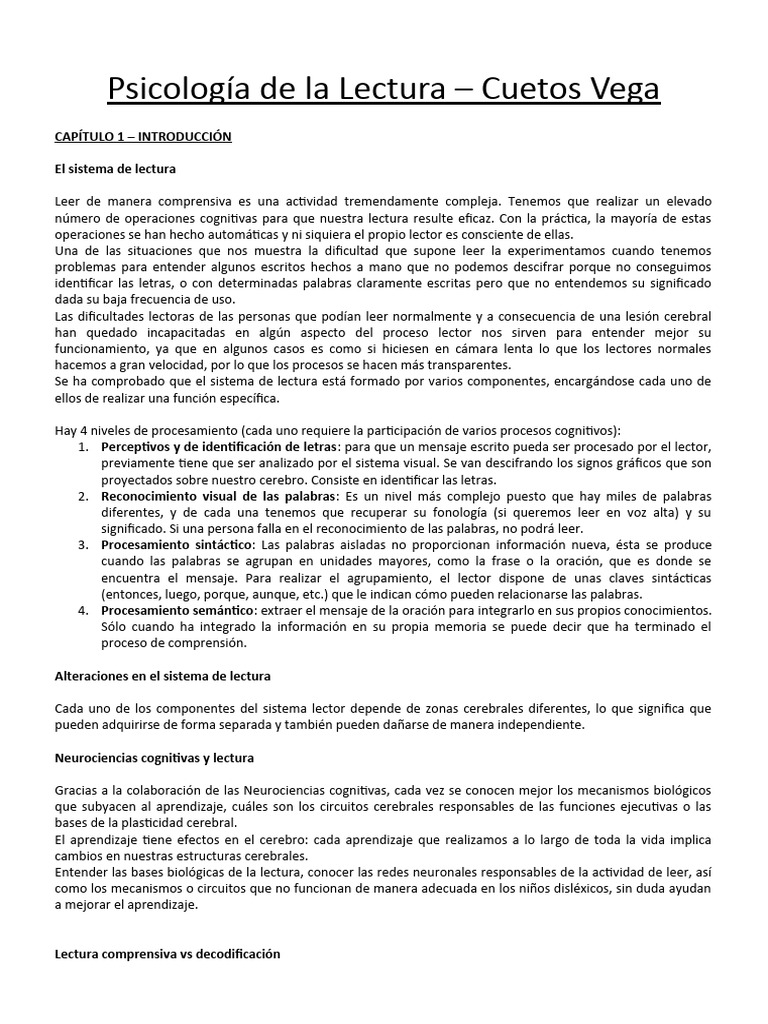 Resumen Cuetos Vega - Doc Versión 1 | PDF | Dislexia | Palabra Resumen Cuetos Vega - Doc Versión 1 | PDF | Dislexia | Palabra
