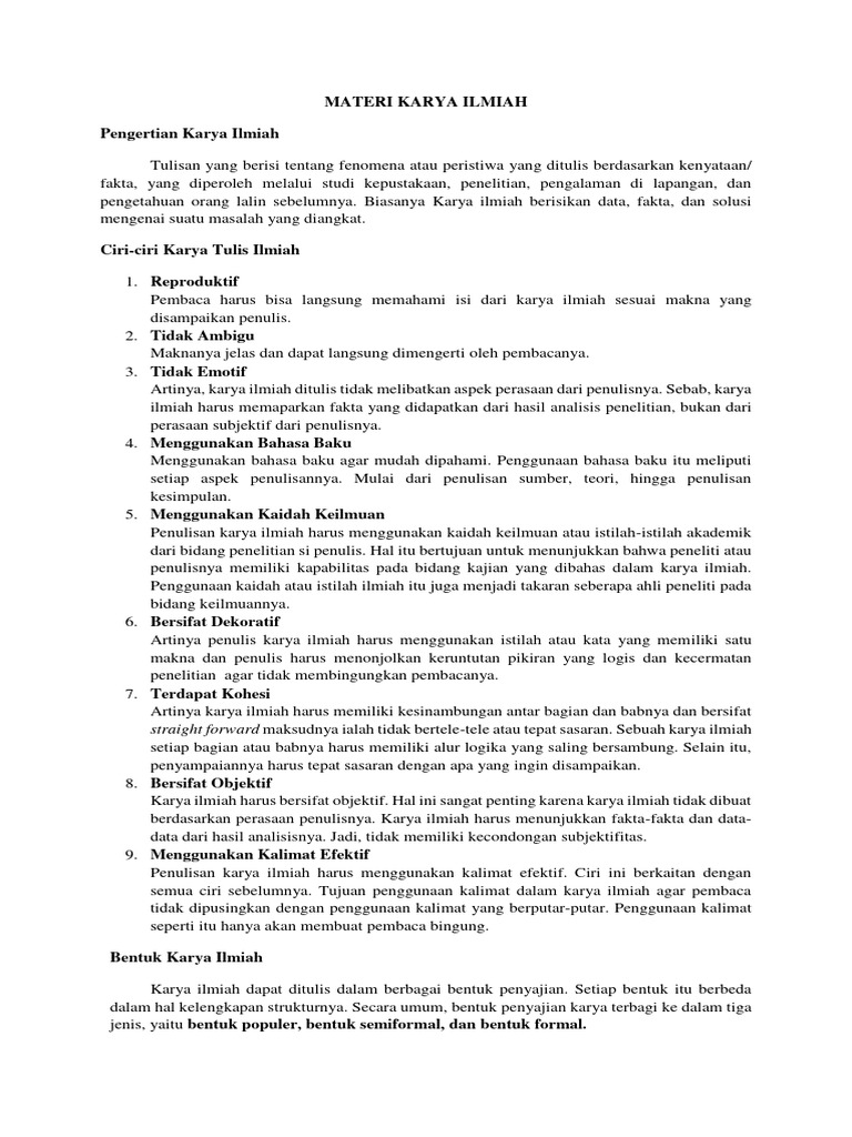 Materi Lengkap PHB Karya Ilmiah Kelas Xi | PDF