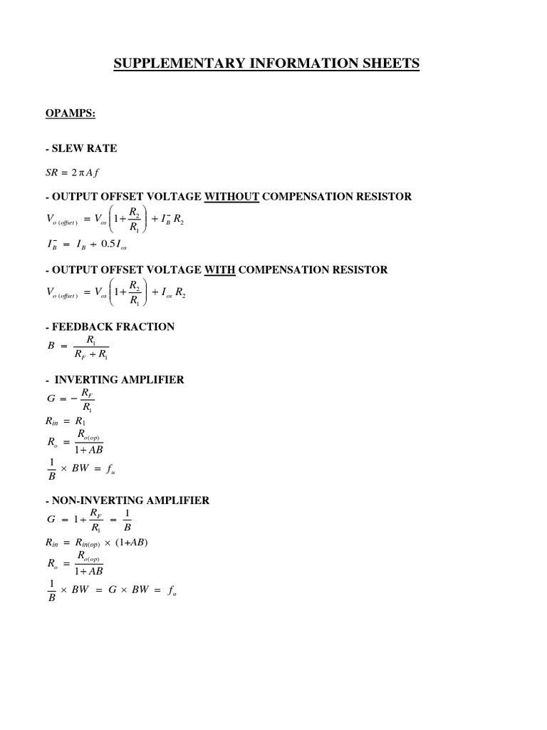 M3H620587 Supplementary Information Sheets (B) | PDF | Amplifier | Operational Amplifier