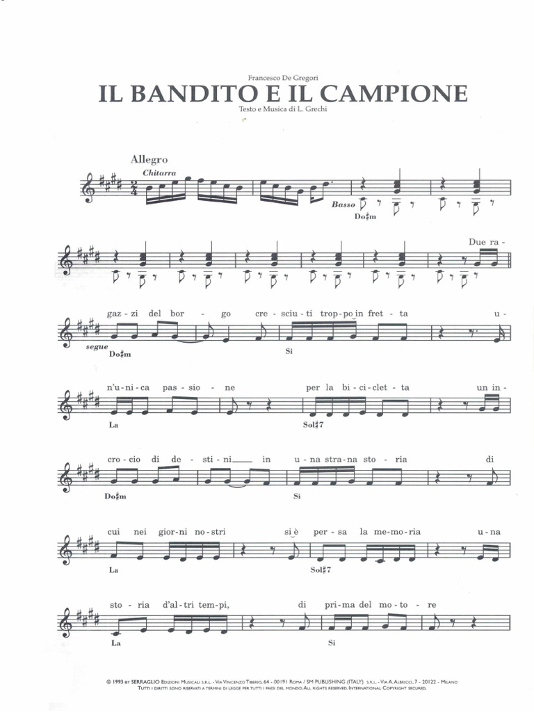 Il Bandito e Il Campione Francesco de Gregori | PDF