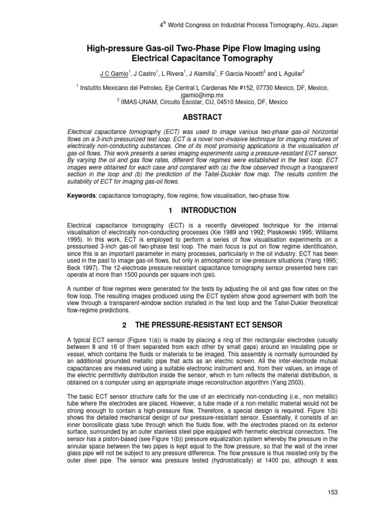 High Pressure Gas Oil Two Phase Pipe Flow Imaging Using Electrical Capacitance Tomography Pdf