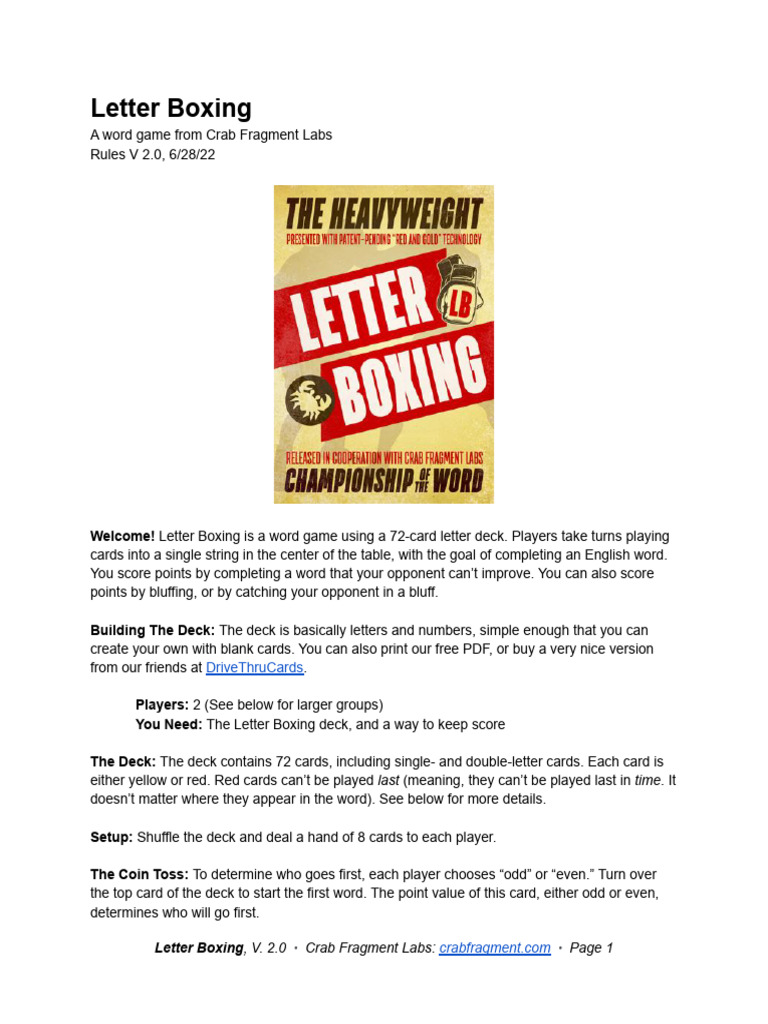 Letter Boxing Rules | PDF | Playing Cards | Board Games