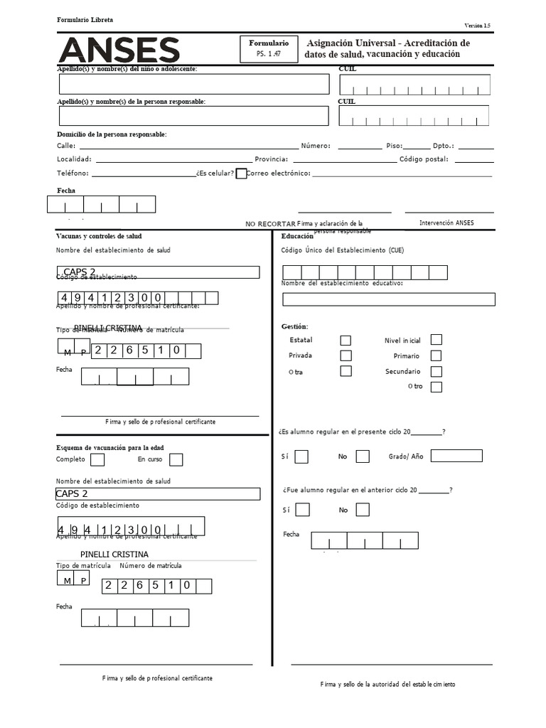 PS 1.47 Formulario Libreta PINELLI | PDF PS 1.47 Formulario Libreta PINELLI | PDF