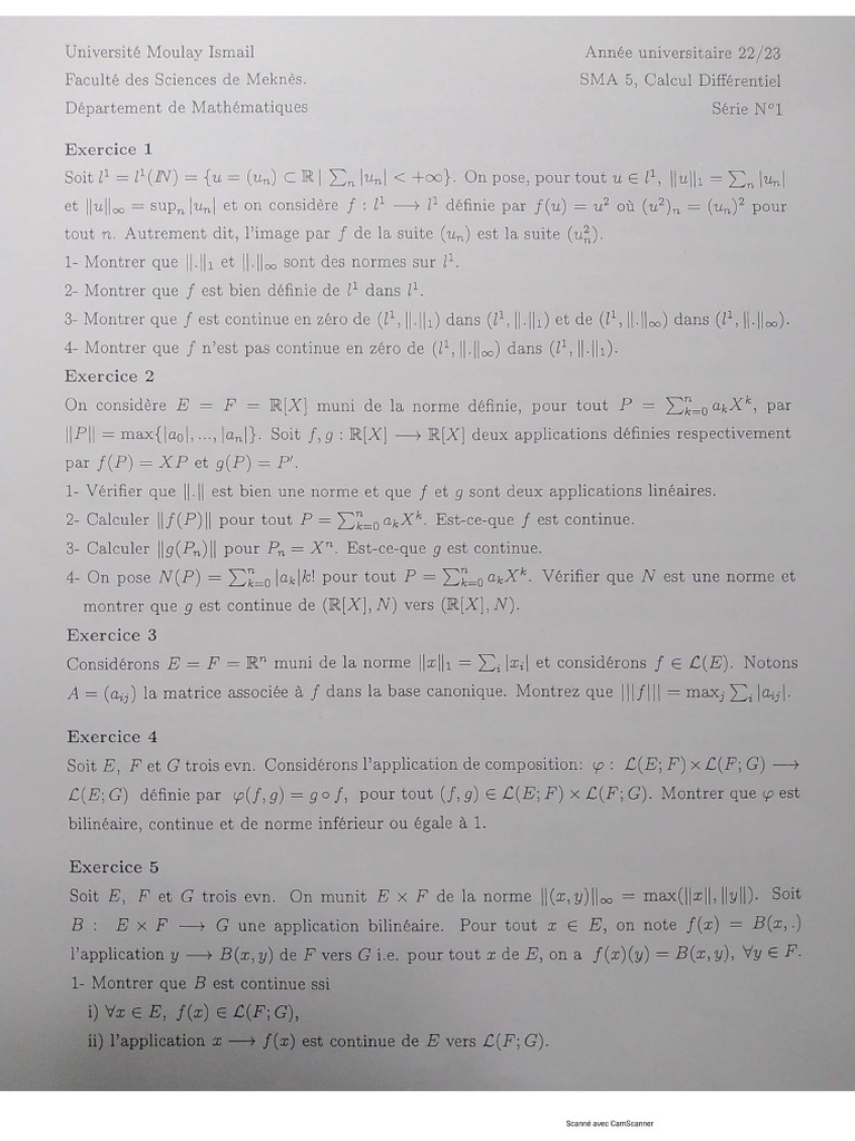 Calcul Différentiel (Série 1) | PDF