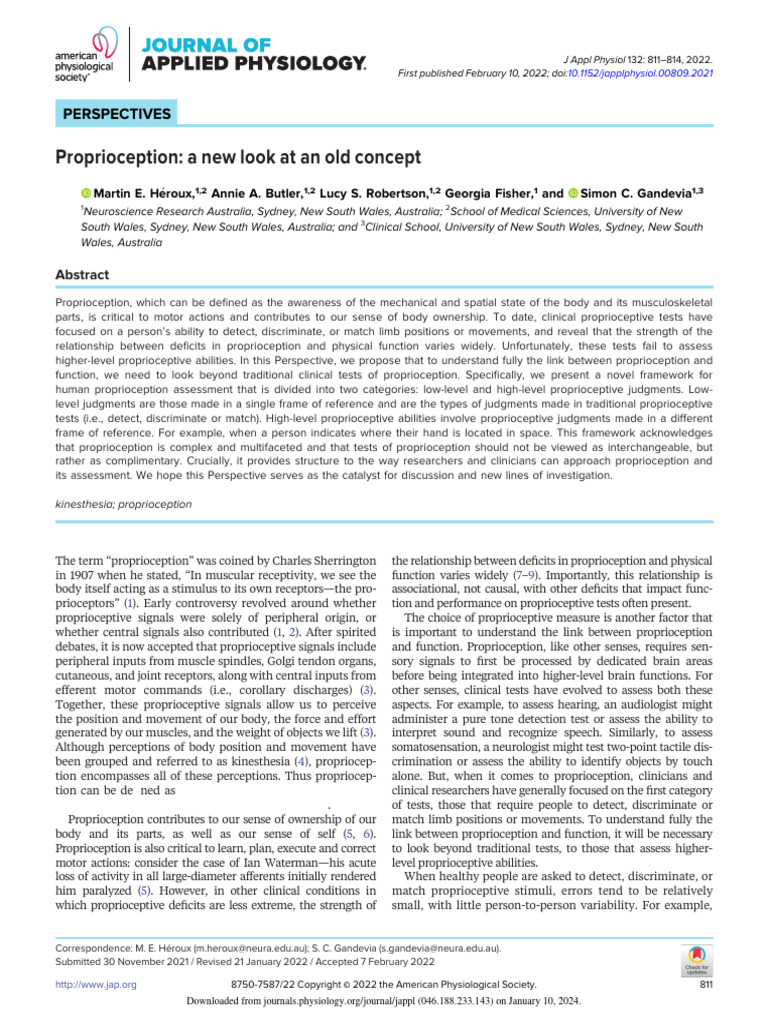 Proprioception- a new look at an old concept | PDF | Physiology ...