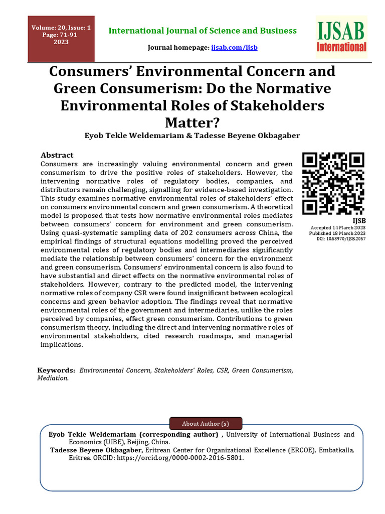 Consumers' Environmental Concern and Green Consumerism: Do The ...